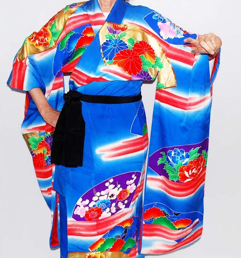 Furisode Furisode Kimono Blue Uchikake Wedding Kimono Blue - Etsy