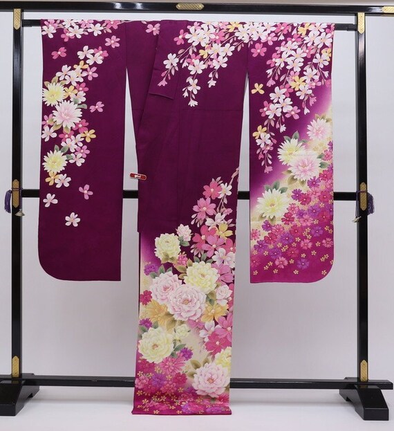 Vintage authentic kimono, Purple Furisode Kimono, Pur… - Gem