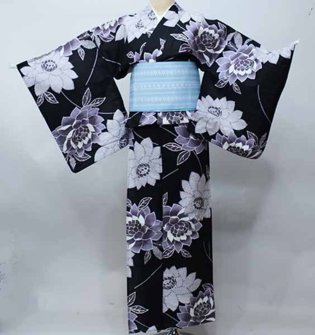 Blue Yukata Cotton Kimono Japanese Robe, Yukata From Japan, Cotton ...