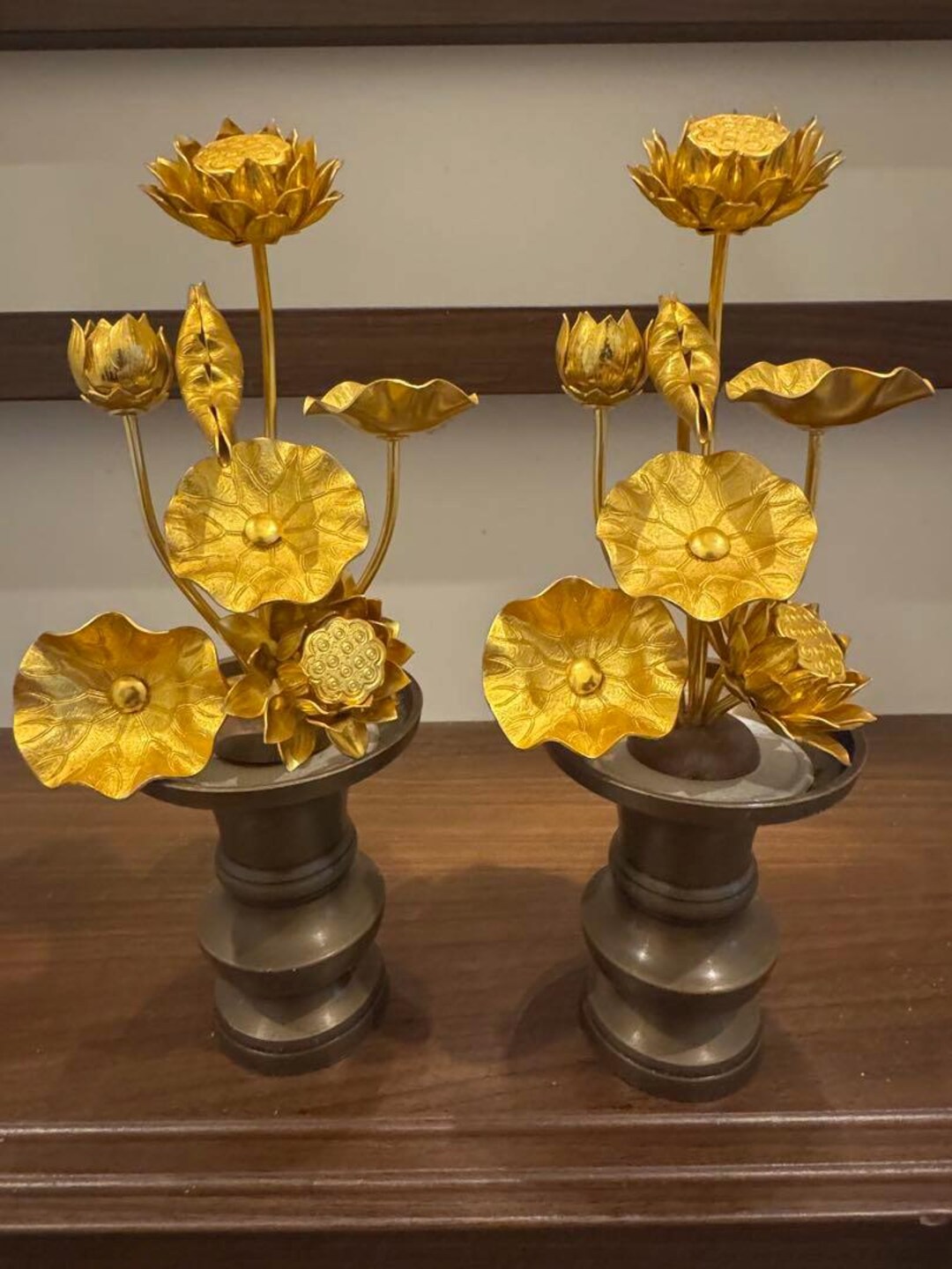 Japanese Vintage Buddhist Altar Ware Lotus Flower 220mm Tall Ornament ...