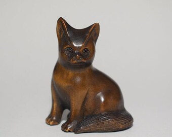 Wooden Cat Netsuke - Etsy
