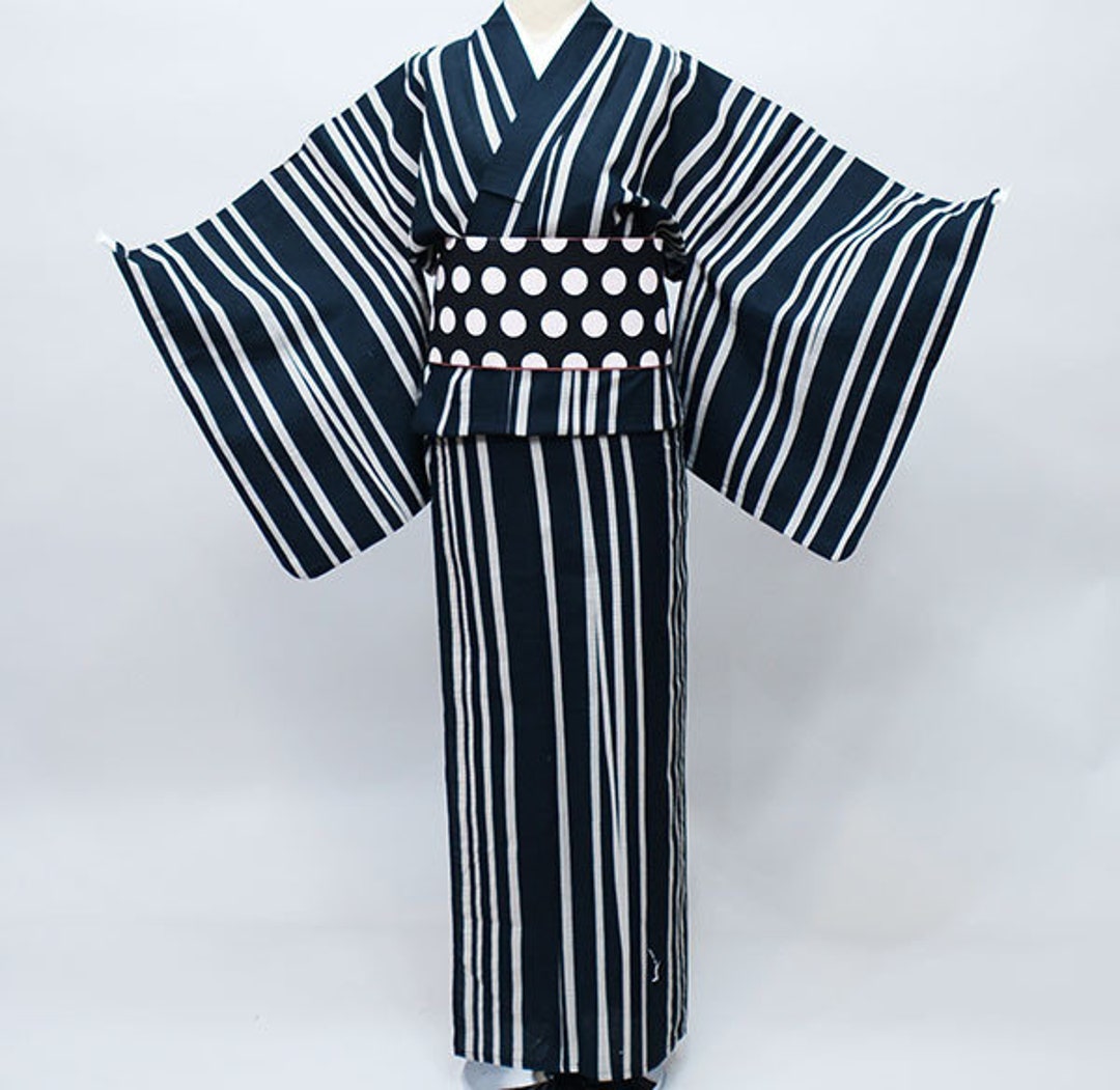 Gray Yukata Cotton Kimono Japanese Robe, Yukata From Japan, Cotton ...