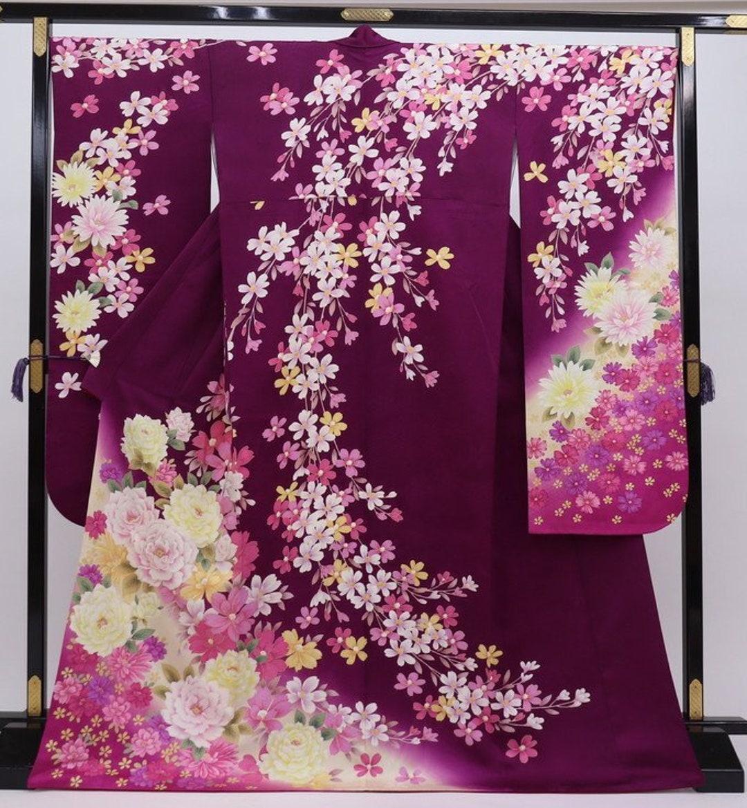 Vintage Authentic Kimono, Purple Furisode Kimono, Purple Furisode ...