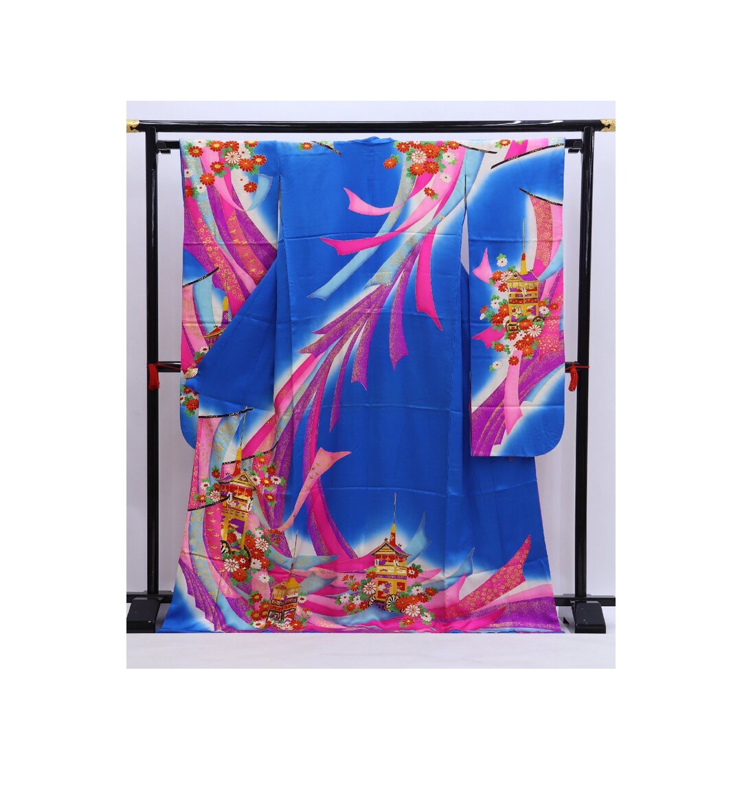 Furisode Kimono, Silk Furisode, Wedding Kimono Furisode, Blue Kimono ...