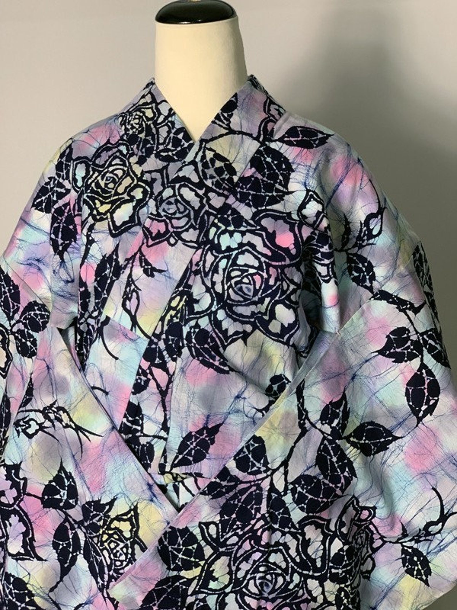 Blue Yukata Floral Yukata Cotton Kimono Robe Japanese Etsy