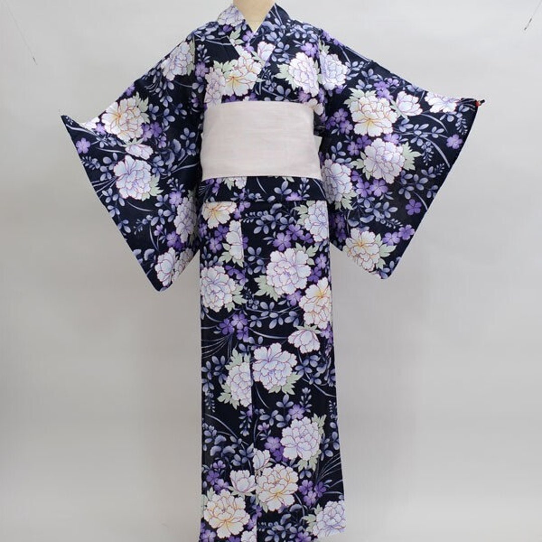 Blue Yukata Cotton Kimono Authentic Japanese Robe, Yukata From Japan ...
