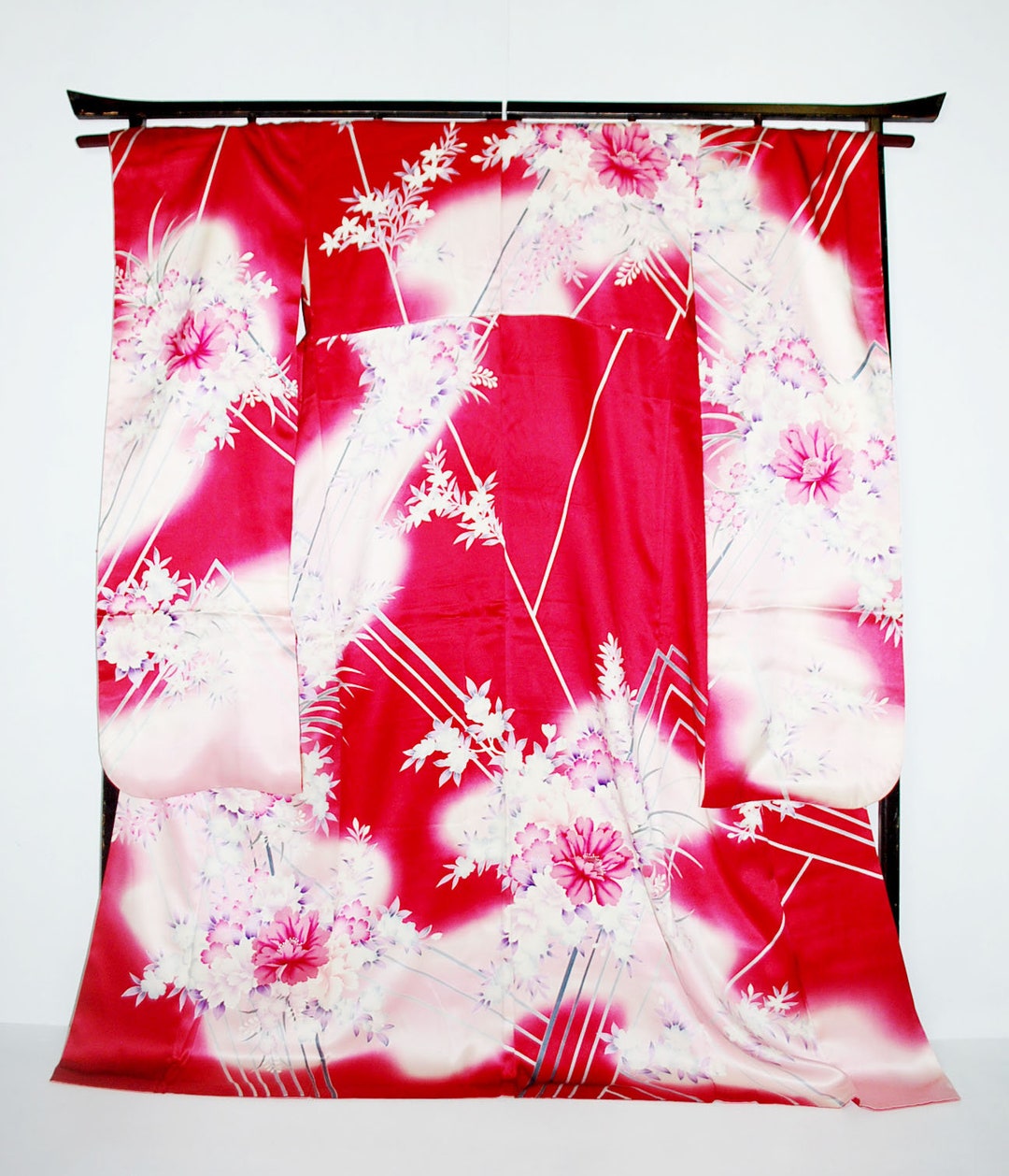 Raspberry Pink Furisode, Silk Furisode Kimono, Floral Orchid Kimono ...
