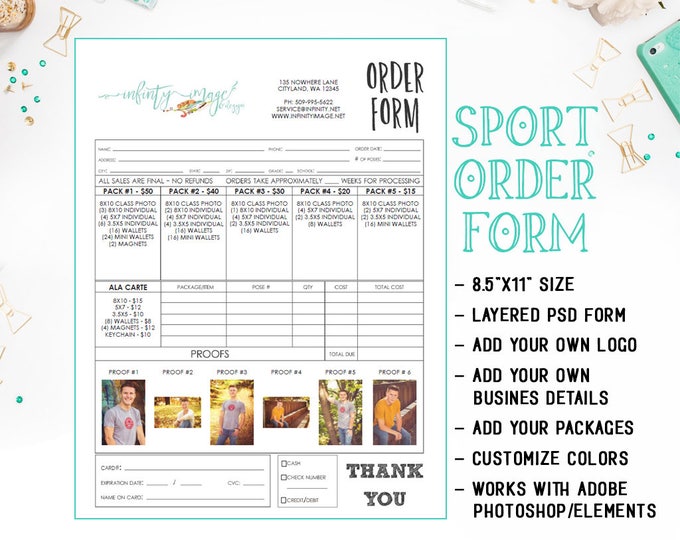 PSD School Photography Sales Order Form Template With Proof - Etsy