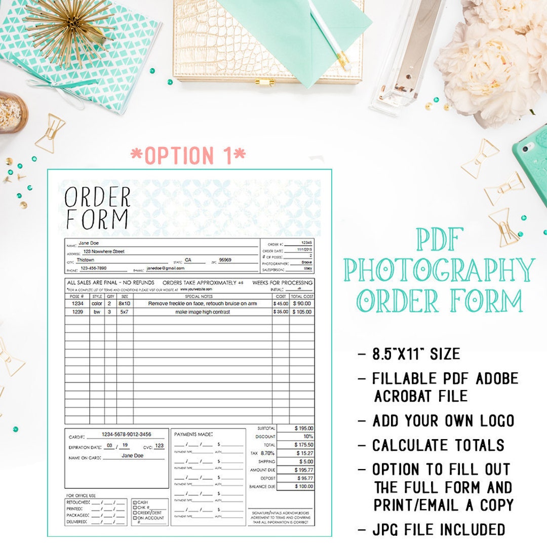 PDF General Photography Sales Order Form Template - Fillable Adobe ...