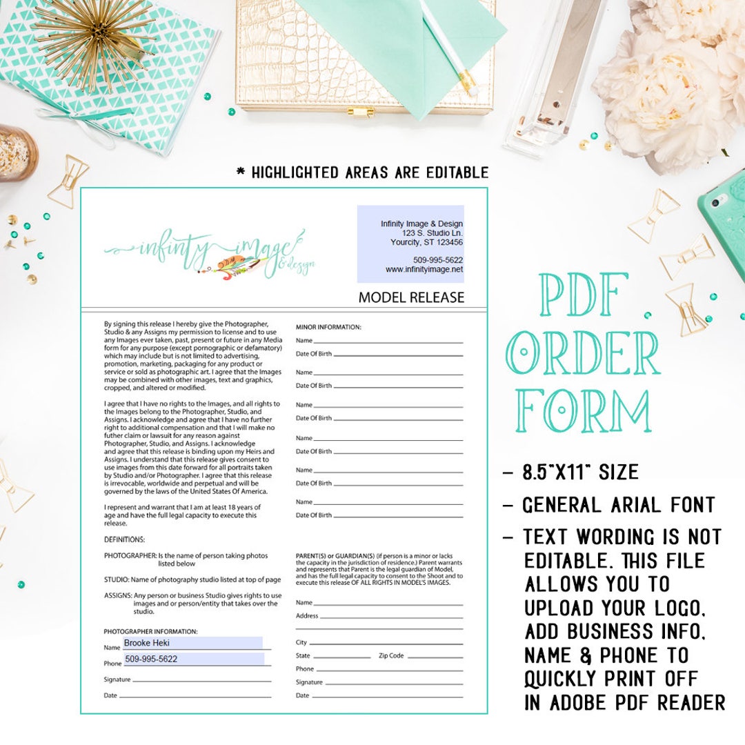 Photography Model Release Form for Portrait Photographers Available for ...