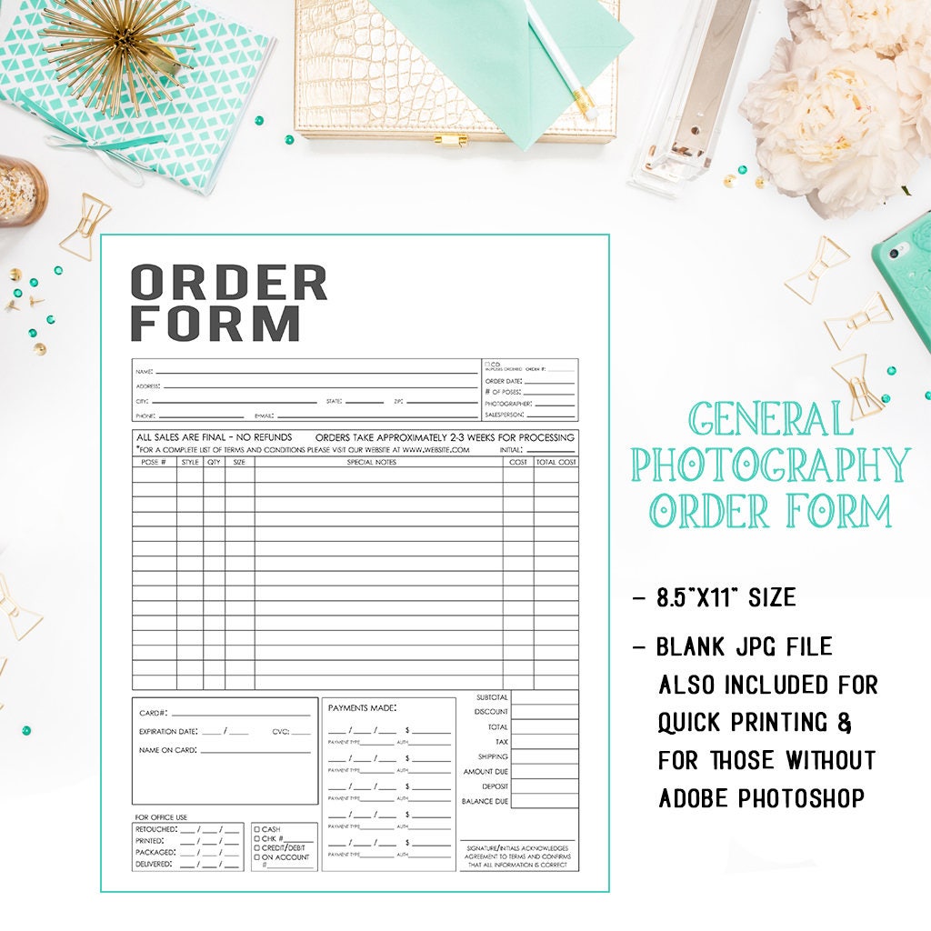 General Photography Sales Order Form Template Available for Immediate ...
