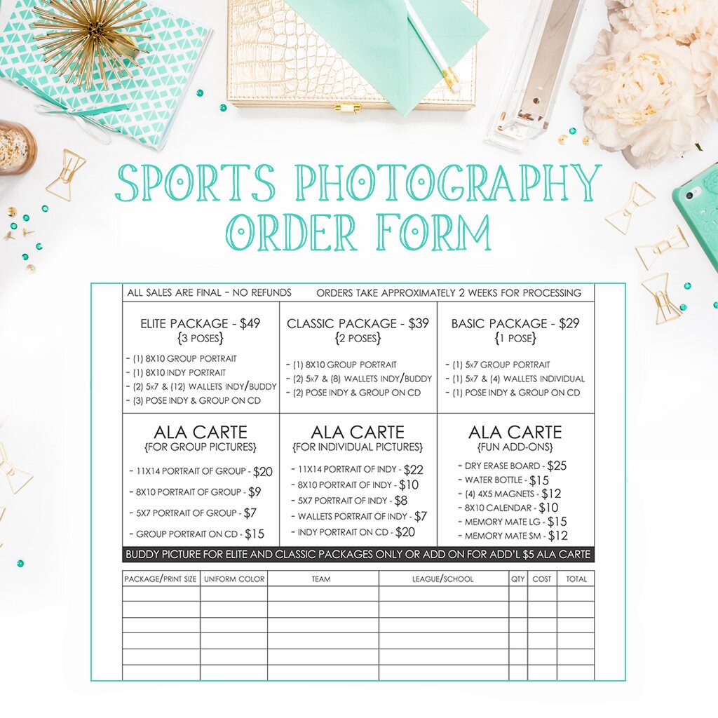 School or League Sports Photography Order Form Available for Immediate ...