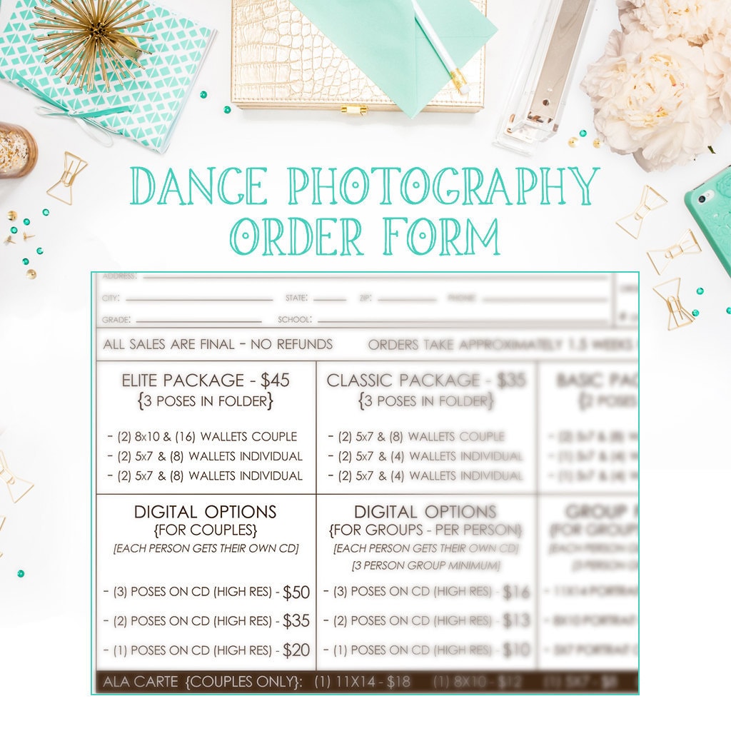 School Dance or Dance Team Photography Order Form Template Available ...