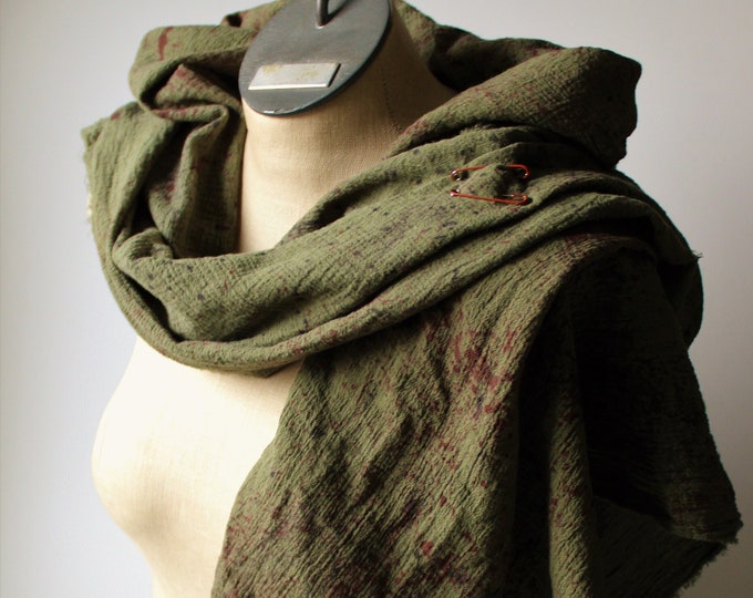 Drab Green Distress Dyed Cotton Shawl, Wasteland Shoulder Cowl ...