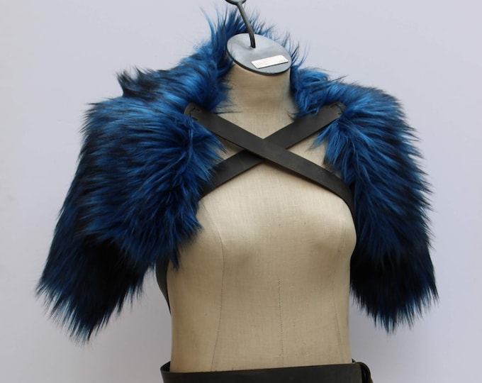 Blue Black Wolf Fur Mantle Leather Strap Barbarian Fur Collar | Etsy