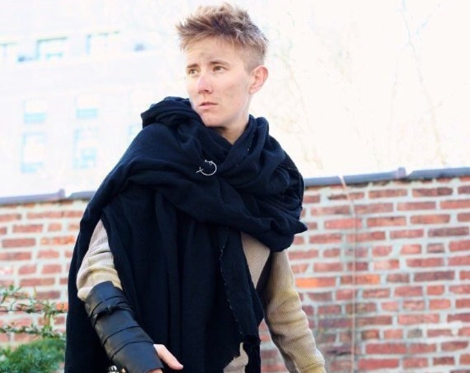 Distressed Black Wrap Cloak, Lightweight Cotton Shawl, Post Apocalyptic ...