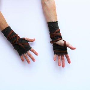 Distressed Cotton Leather Hand Wraps, Primitive Drab Green Fist Wraps ...