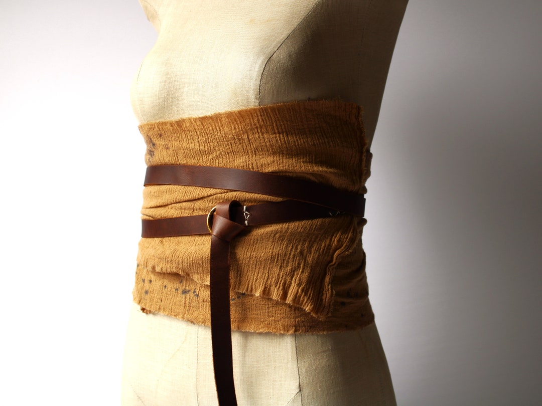 Distressed Leather Dyed Cotton Waist Wrap Belt, Knotted O Ring Belt ...