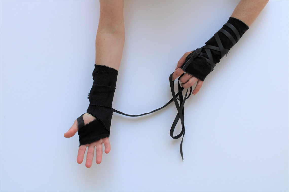 Distressed Black Heavy Cotton Hand Wraps, Leather Fist Wraps, Viking ...