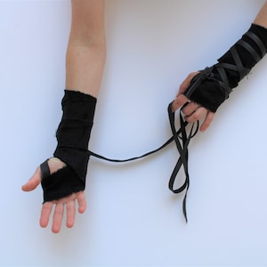 Distressed Black Cotton Hand Wraps, Primitive Leather Fist Wraps, Thumb ...