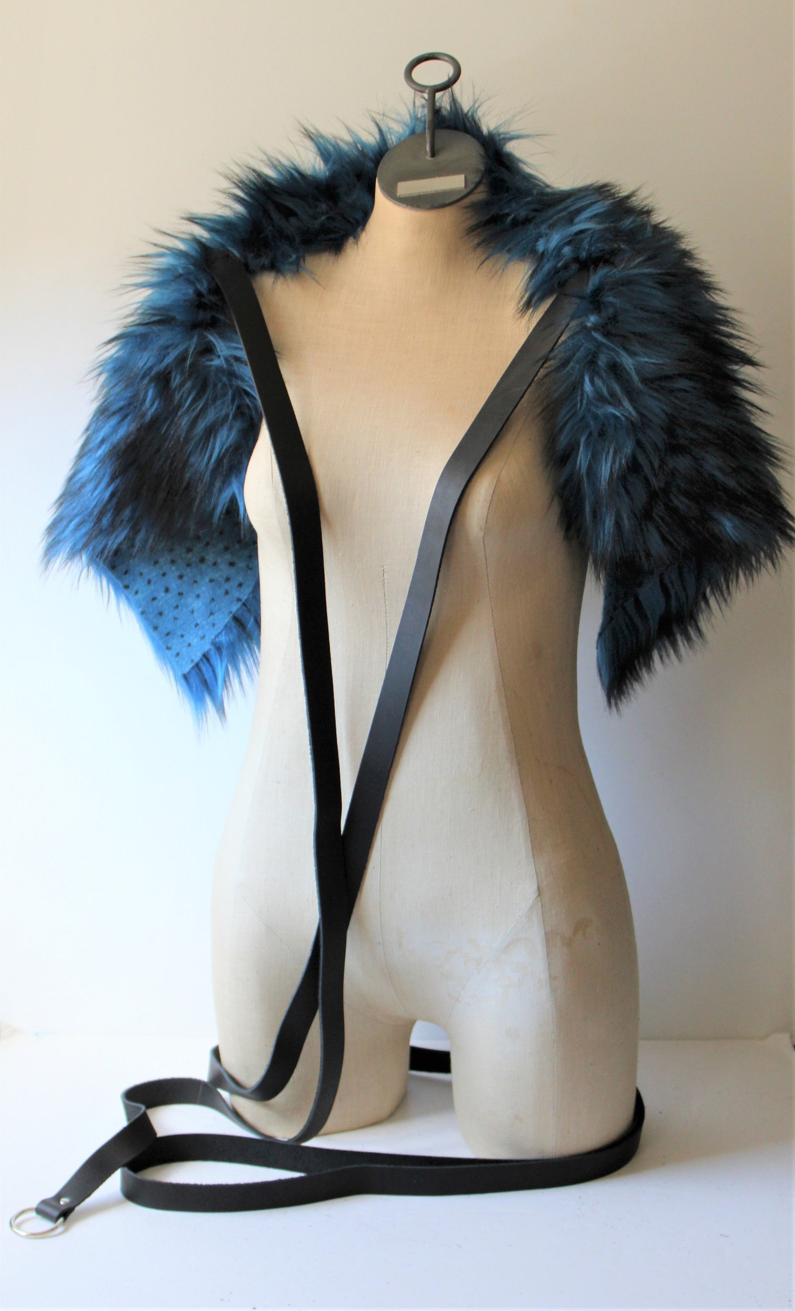 Blue Black Wolf Fur Mantle Leather Strap Barbarian Fur Collar - Etsy