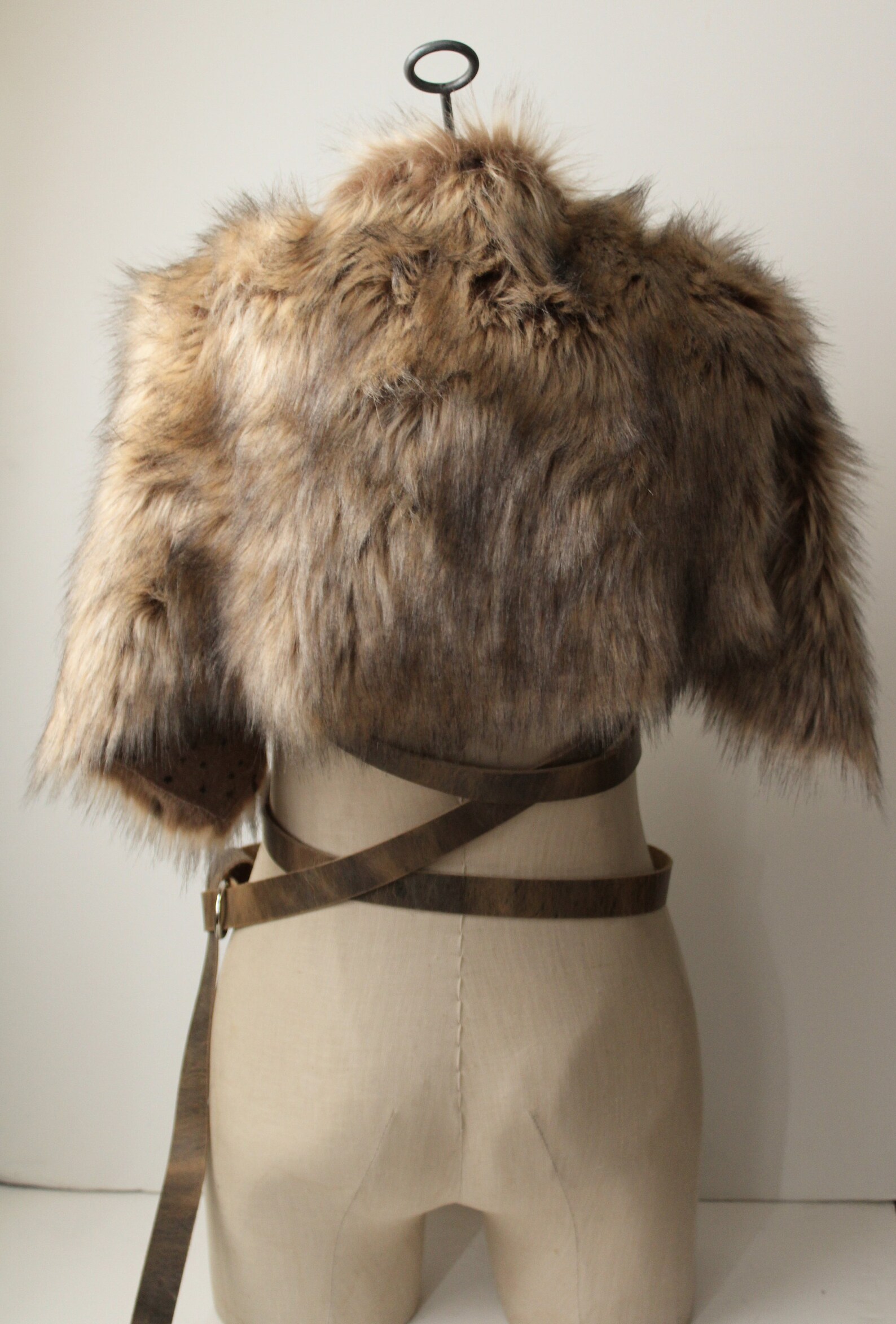 Cream Brown Wolf Fur Shoulder Pelt Drape Leather Strap | Etsy