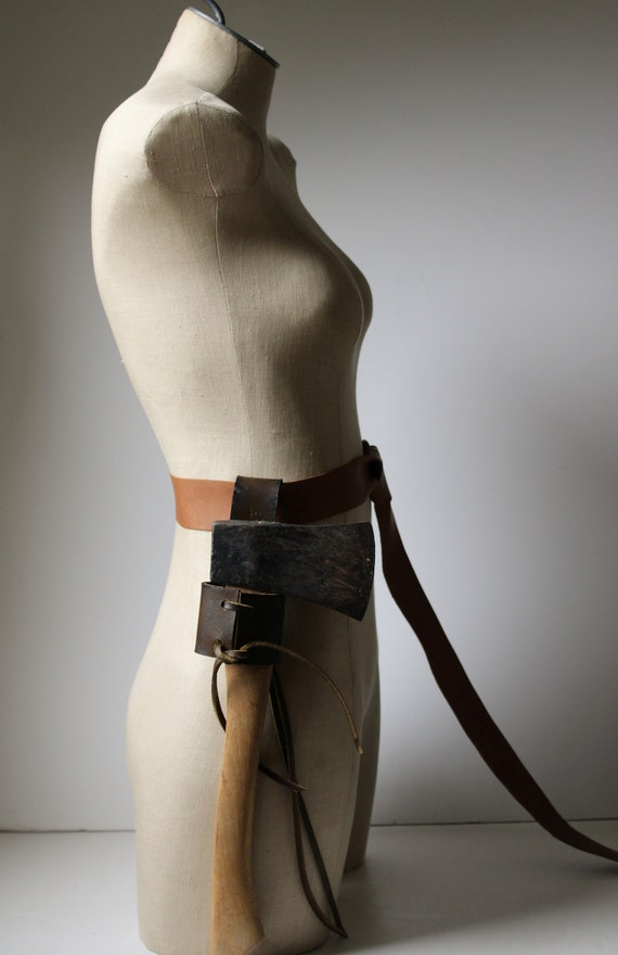 Distressed Earth Brown Leather Axe Loop Belt Hang Utility | Etsy