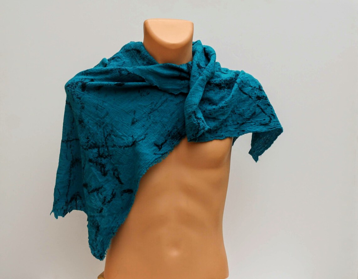 Distressed Small Shawl Splatter Blue Shoulder Wrap Ragged | Etsy