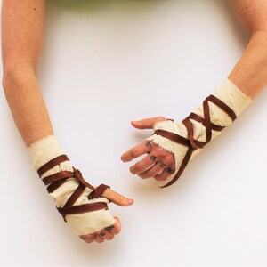 Distressed Undyed Cotton Hand Wraps, Primitive Leather Fist Wraps ...