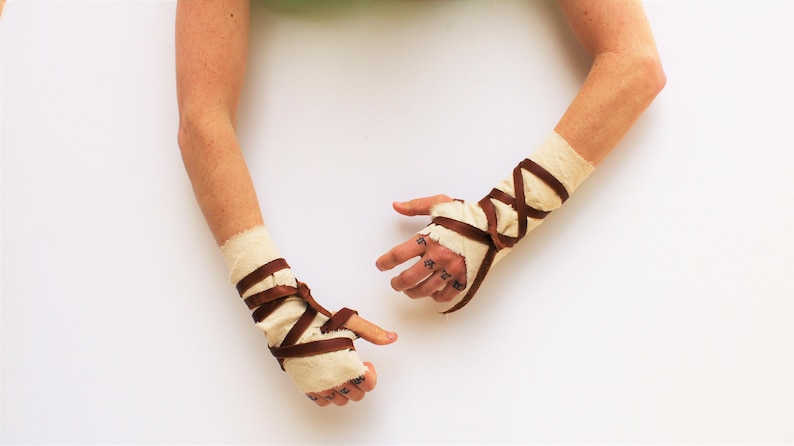 Distressed Cotton Hand Wraps, Primitive Leather Fist Wraps, Barbarian ...