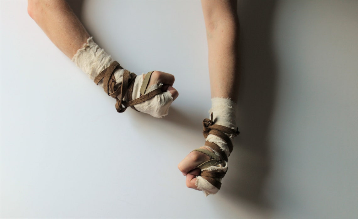 Distressed Undyed Cotton Hand Wraps Primitive Leather Fist - Etsy