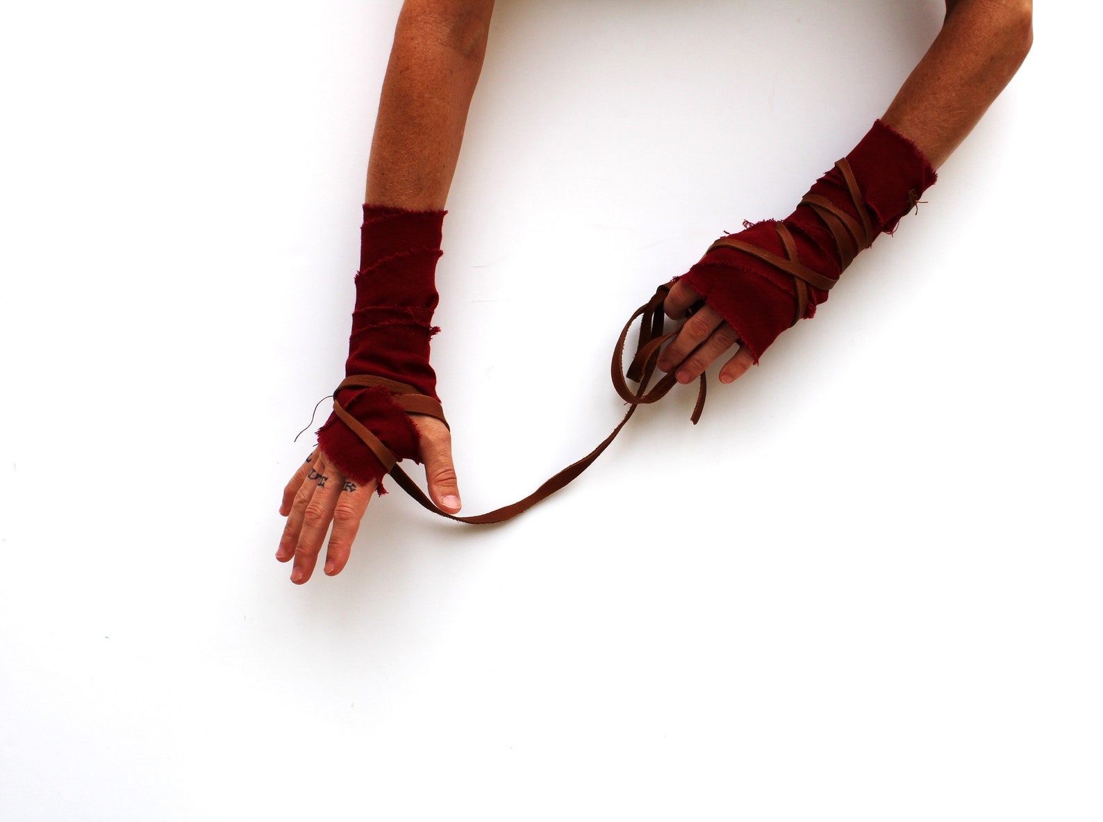 Distressed Hand Wraps, Primitive Oxblood Maroon Cotton Leather Fist ...