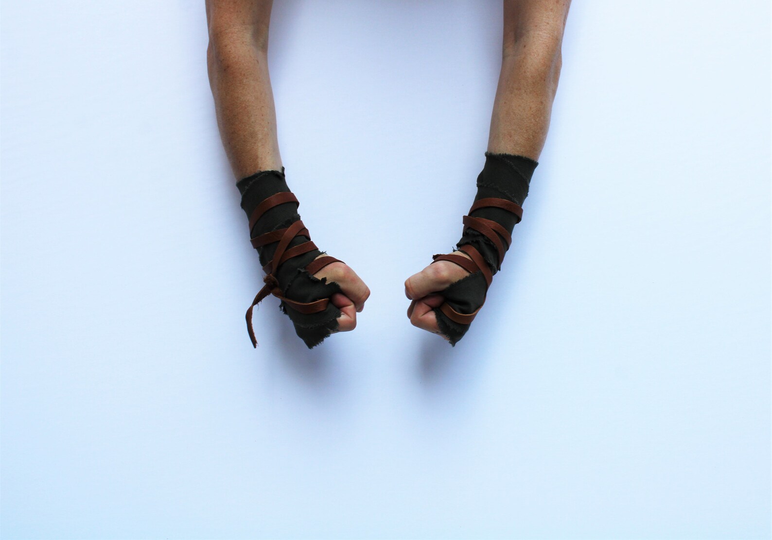 Distressed Cotton Leather Hand Wraps, Primitive Drab Green Fist Wraps ...