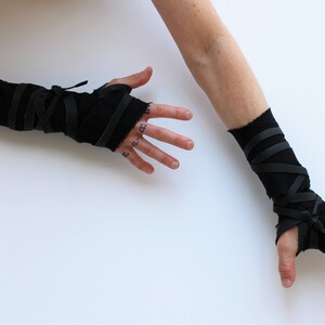 Distressed Black Cotton Hand Wraps, Primitive Leather Fist Wraps, Thumb ...