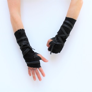 Distressed Black Cotton Hand Wraps, Primitive Leather Fist Wraps, Thumb ...