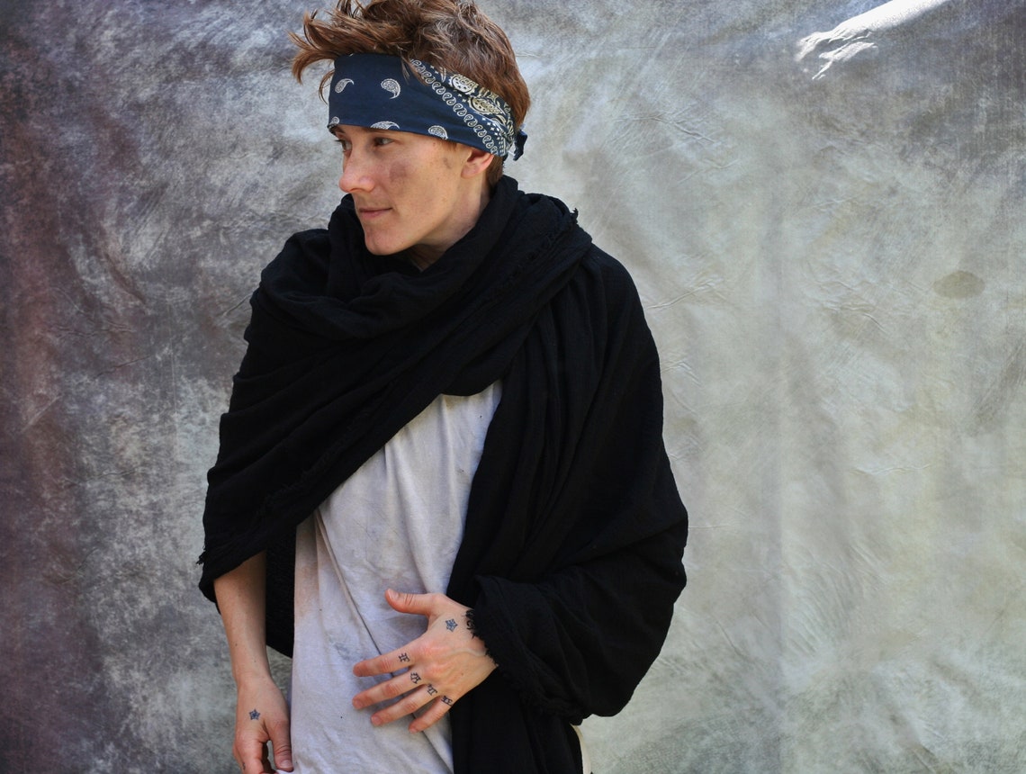 Distressed Black Wrap Cloak Lightweight Cotton Shawl Post - Etsy