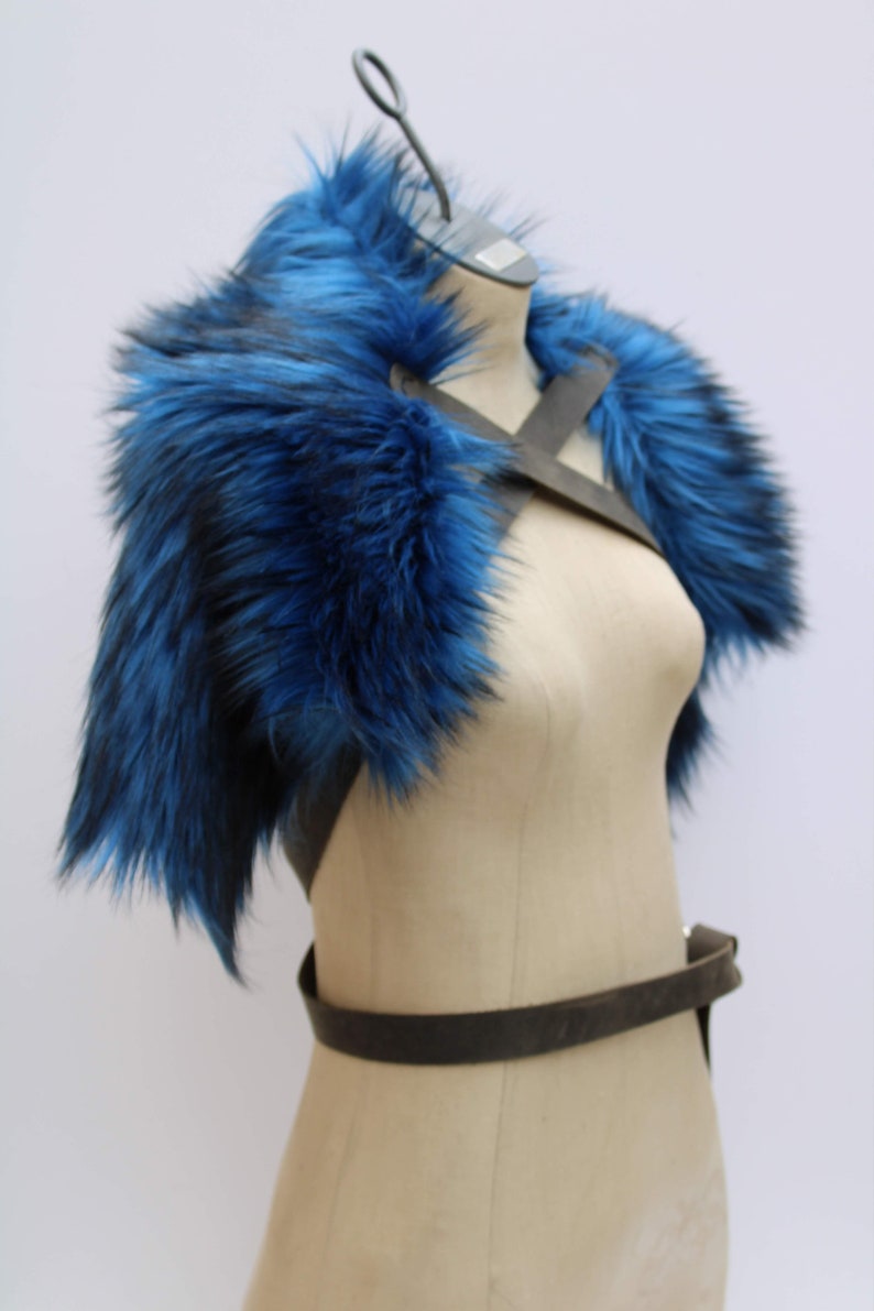 Blue Black Wolf Fur Mantle Leather Strap Barbarian Fur Collar | Etsy
