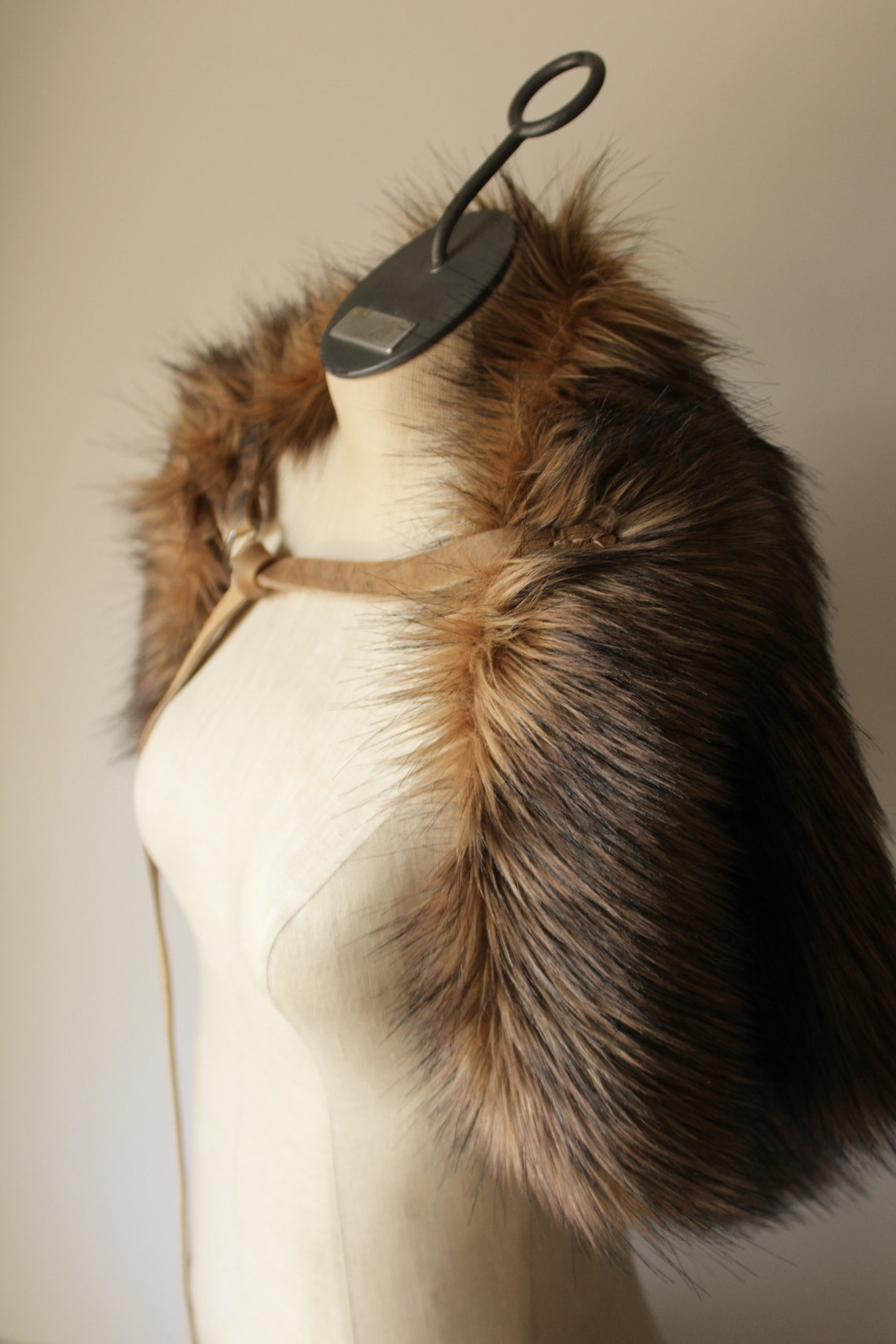 Chestnut Brown Wolf Fur Shoulder Pelt Drape leather strap | Etsy