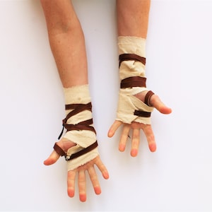 Distressed Undyed Cotton Hand Wraps, Primitive Leather Fist Wraps ...