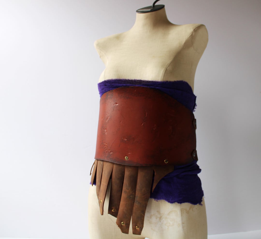 Distressed Leather Armor War Belt, Waist Belt With Cotton Wrap Sash ...