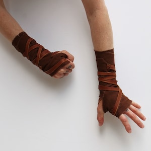 Distressed Brown Cotton Hand Wraps, Primitive Leather Fist Wraps, Thumb ...