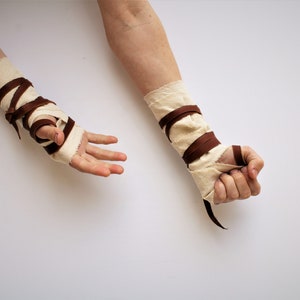 Distressed Undyed Cotton Hand Wraps, Primitive Leather Fist Wraps ...
