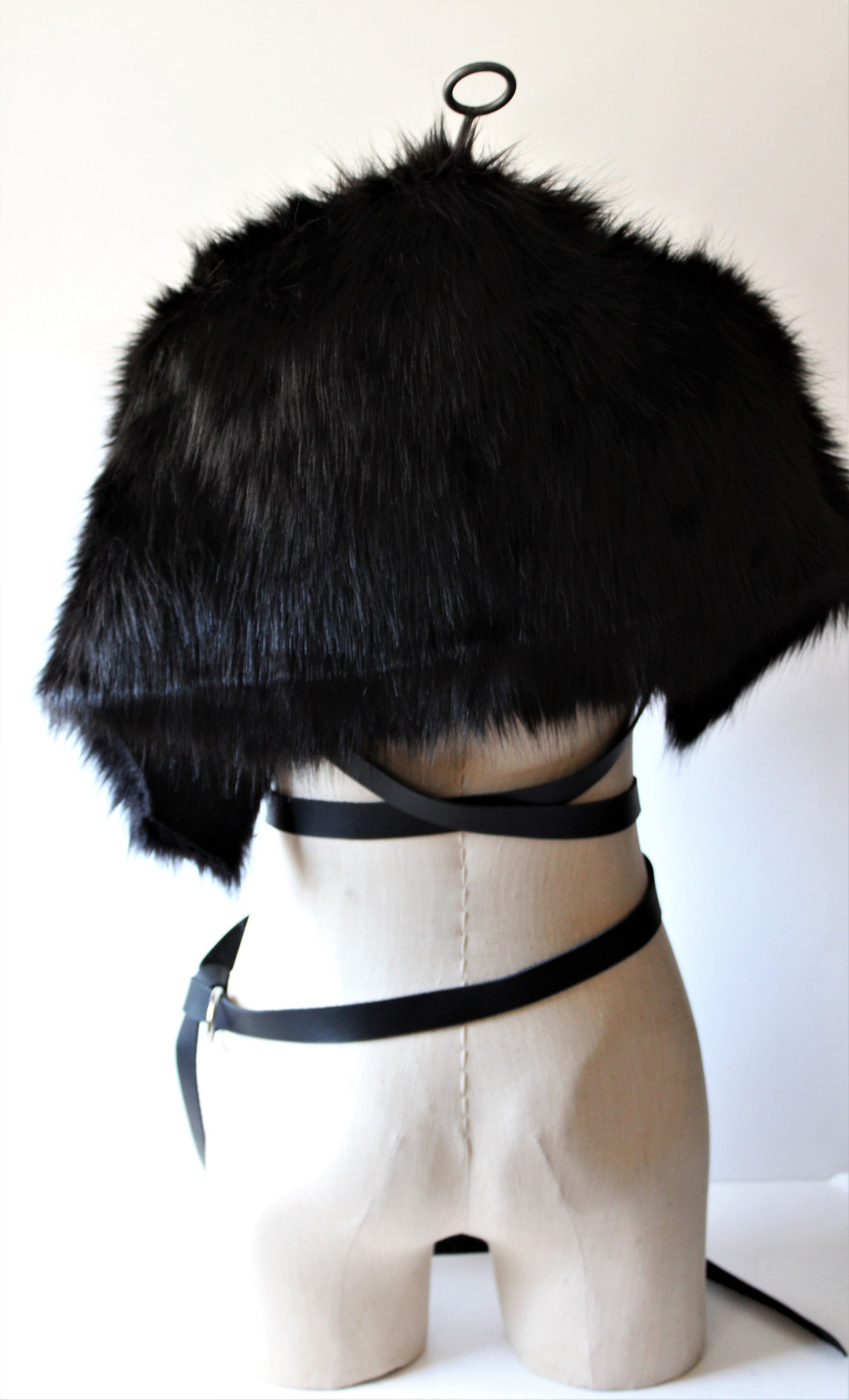 Black Fur Shoulder Mantle Leather Chest Straps Wasteland - Etsy
