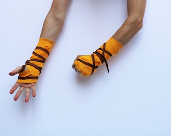 Distressed Undyed Cotton Hand Wraps, Primitive Leather Fist Wraps ...