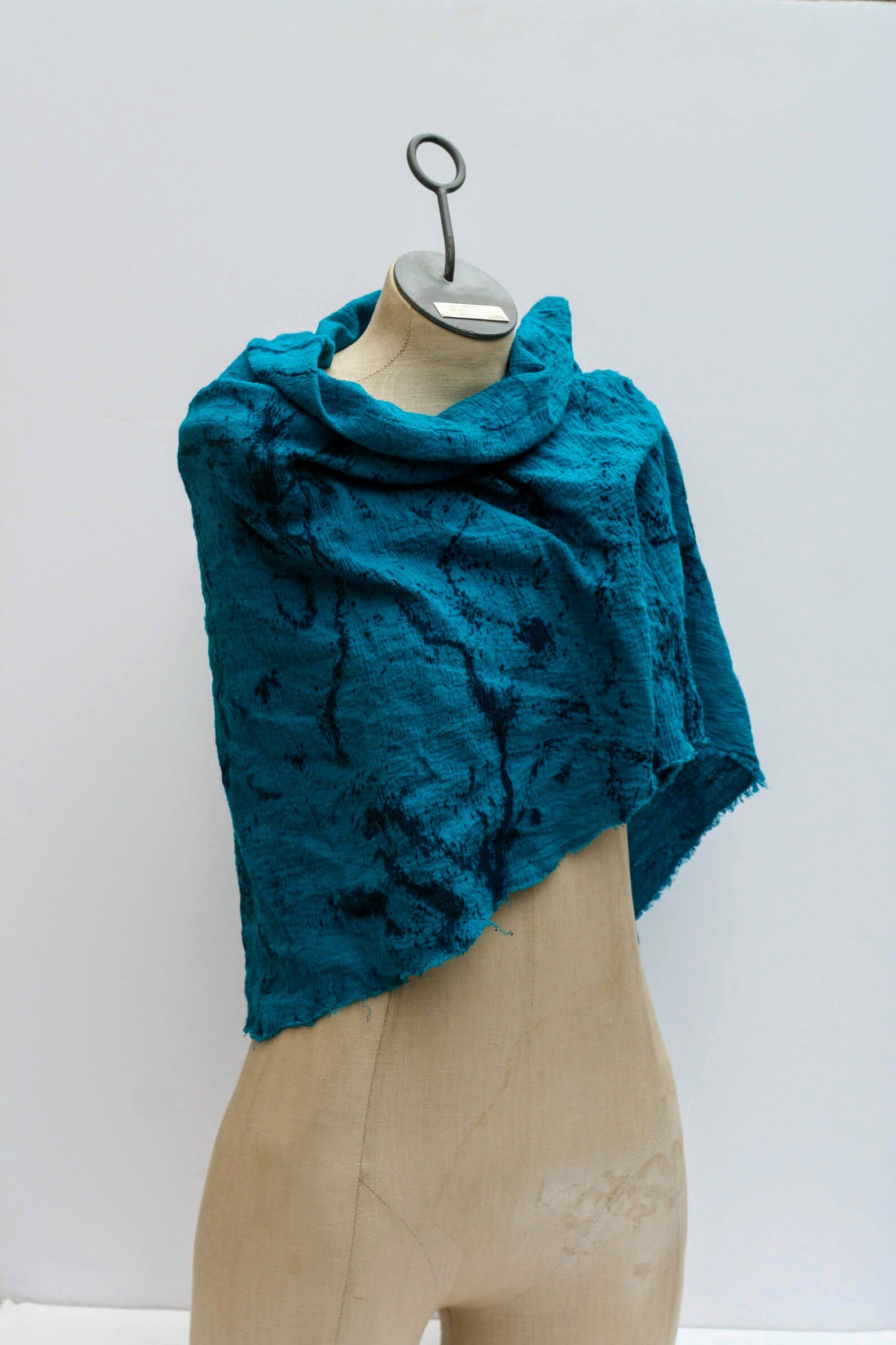 Distressed Small Shawl Splatter Blue Shoulder Wrap Ragged | Etsy