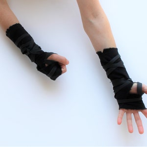 Distressed Black Cotton Hand Wraps, Primitive Leather Fist Wraps, Thumb ...