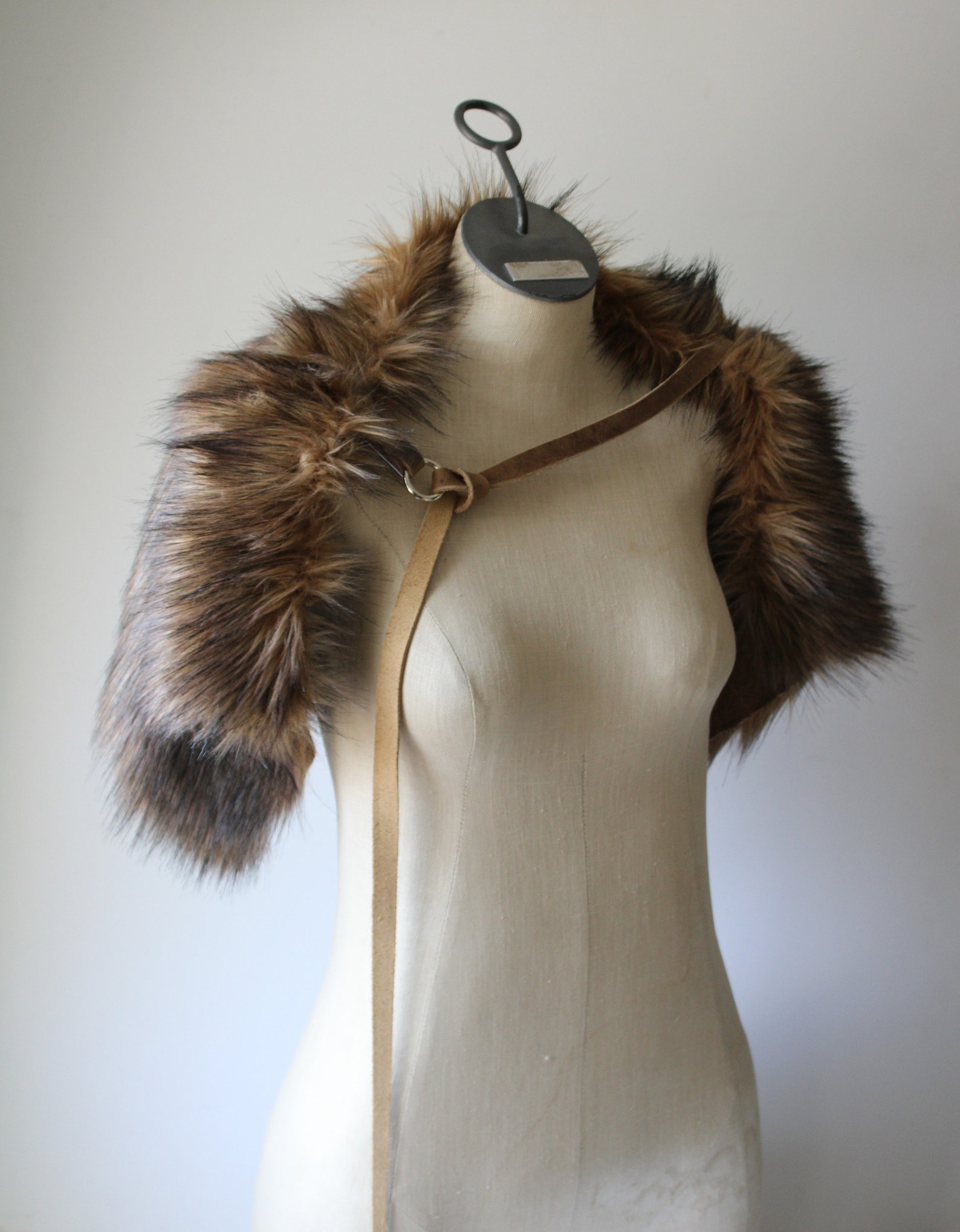 Chestnut Brown Wolf Fur Shoulder Pelt Drape leather strap | Etsy