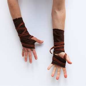 Distressed Brown Cotton Hand Wraps, Primitive Leather Fist Wraps, Thumb ...