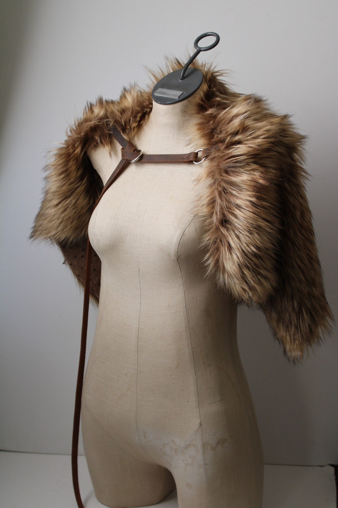Cream Brown Wolf Fur Shoulder Pelt Drape Leather Single Strap - Etsy