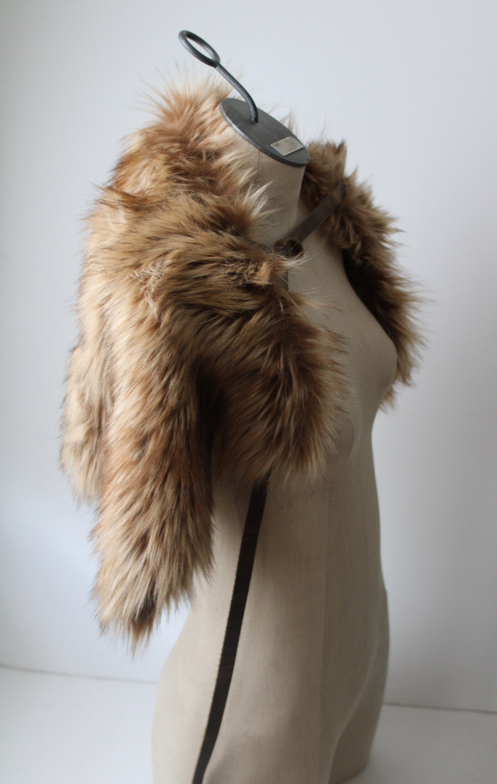 Cream Brown Wolf Fur Shoulder Pelt Drape leather single strap | Etsy